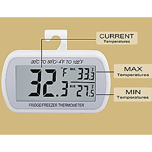 AEVETE 2 Pack Waterproof Digital Refrigerator Thermometer Large LCD, Freezer Room Thermometer with Magnetic Back, No Frills Easy to Read