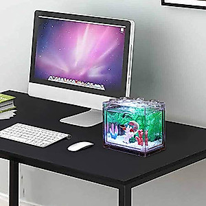 Small Betta Fish Tank, Aquarium Tank Kit with LED Lighting, 3/5 Gallon Stackable Beta Fish Tank Set, Fish Bowl Accessories for Turtle Reptile Shrimp Moss Crab Insects Habitat as Decoration