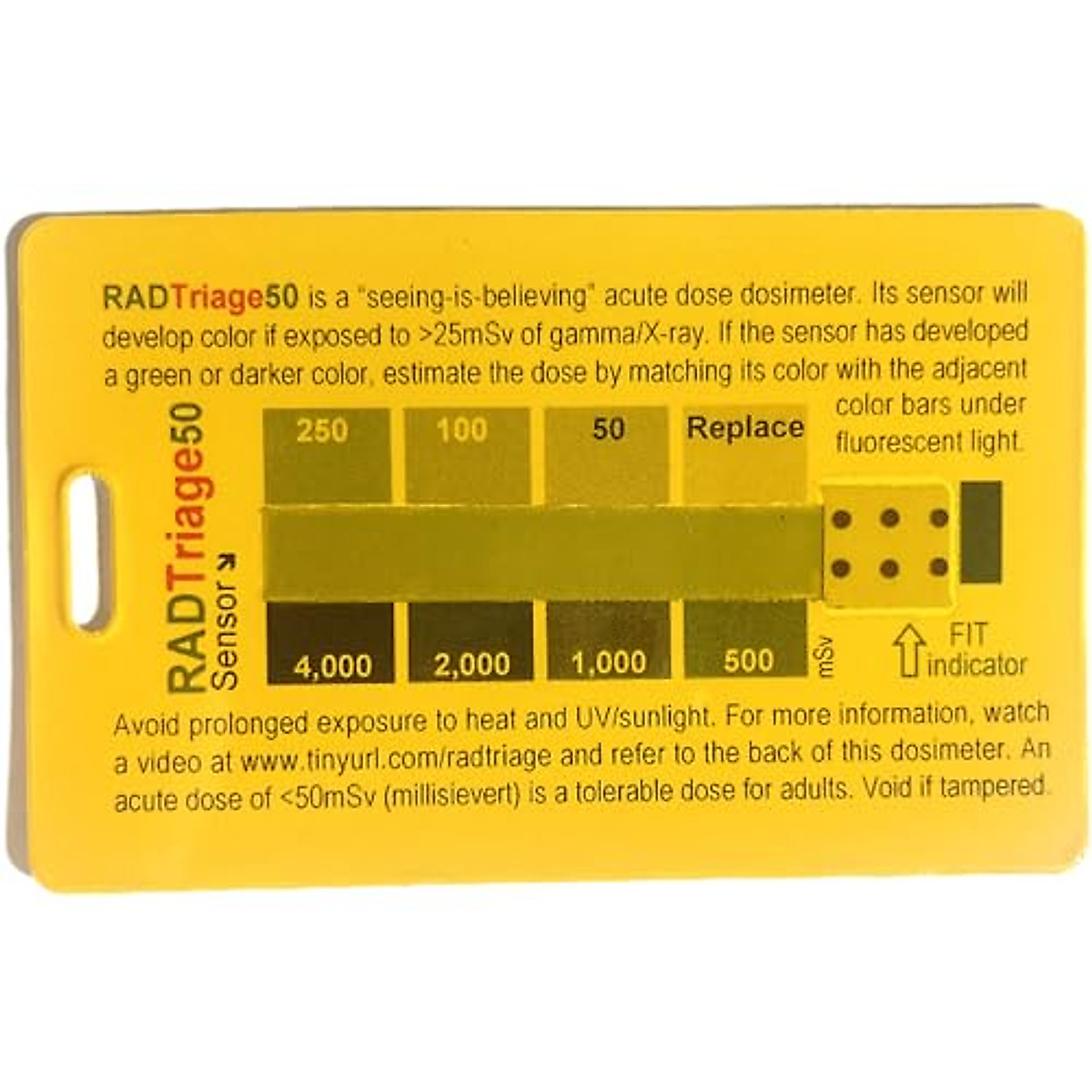 RADTriage Model50 Radiation Dosimeter & Self-indicating Instant Radiation Alert Dosimeters Practically Non-Destructible, Tamper Resistant, Tamper Evident Highly Reliable & Robust Emergency Dosimeter