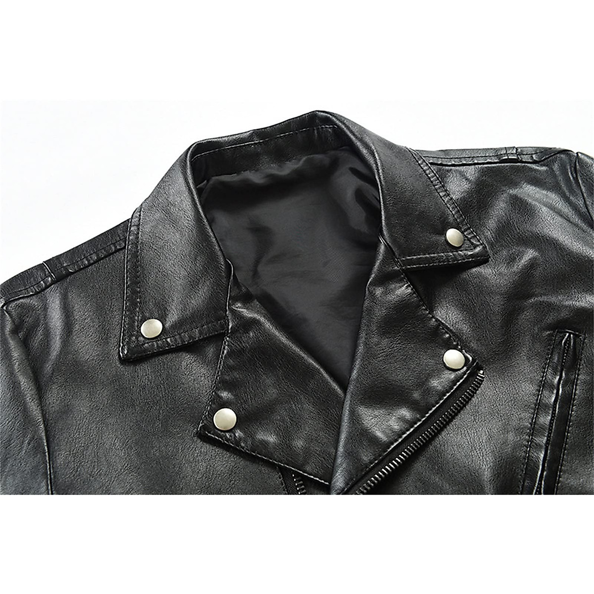 Maiyifu-GJ Men Faux Leather Motorcycle Jacket Vintage Notched Lapel Pu Biker Coat Lightweight Asymmetric Zipper Slim Outwear (Black,Medium)