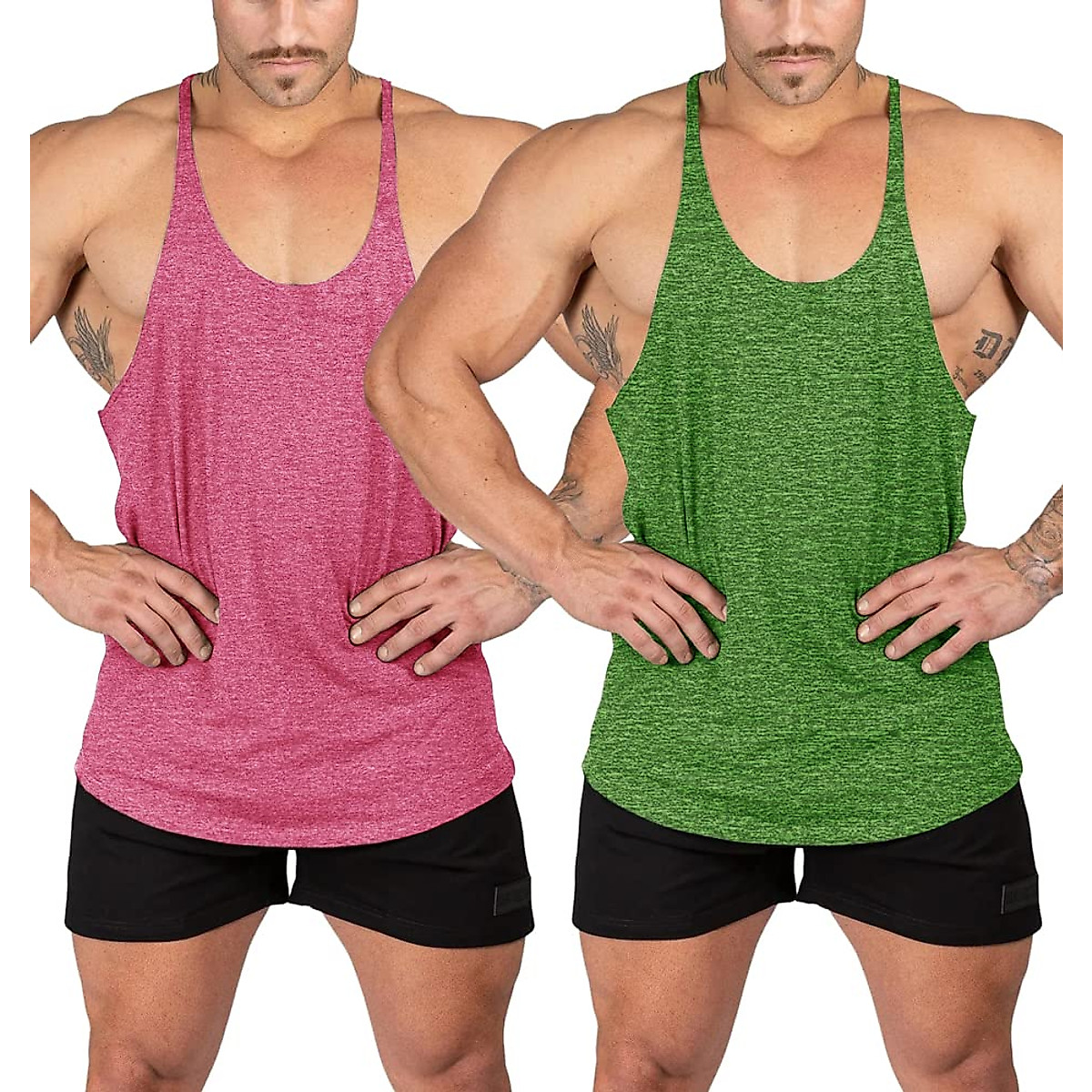 Aitrepeo Stringer Bodybuilding Tank Tops Low Cut Off Gym Workout Training Stretch Polyester Quick Dry T Shirts/Green/Pink/M