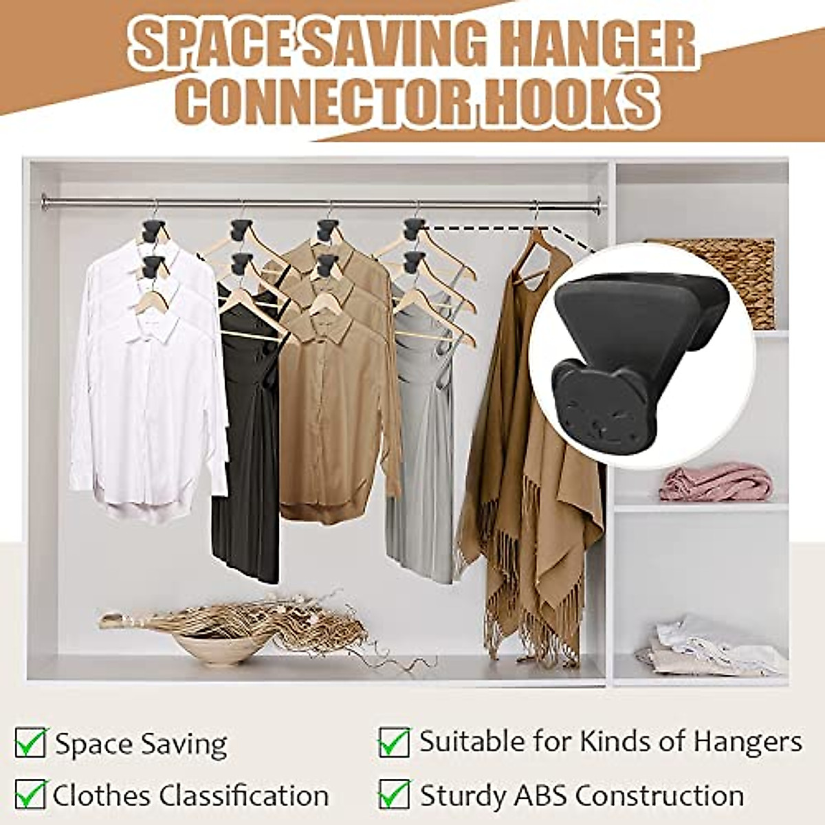 Clothes Hanger Connector Hooks, Space Saving Hanger Hooks for Organizer Closet, AS SEEN ON TV, 18pcs Heavy Duty Cascading Clothes Hanger Hooks to Create Up to 5X Closet Space (Bear)