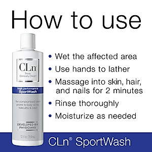 CLn® SportWash – High-Performance Sport Body Wash, For Men & Women Prone to Body Odor, Foot Odor, Ringworm, Folliculitis, & Back Acne, Fragrance-Free & Paraben-Free, 12 fl. oz.