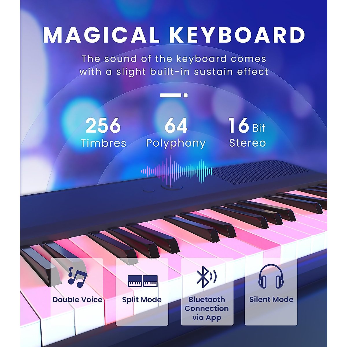 The ONE Smart Keyboard COLOR 61 Lighted Keys Piano Keyboard, Digital Piano for Beginners with 256 Tones, 64 Polyphony, Built-in LED Lights and Free Apps (Pink)