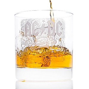 AC/DC Rock n' Roll Train Etched Whiskey Glass - Officially Licensed, Premium Quality, Handcrafted Glassware, 11oz. Rocks Glass - Perfect Collectible Gift for Rock Music Fans, Birthdays, & AC/DC Lovers