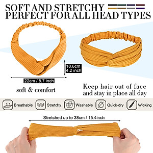 20 Pcs Boho Vintage Elastic Criss Cross Turban Head Wraps - Solid Color Stretchy Hair Accessories for Women's Yoga and Workout