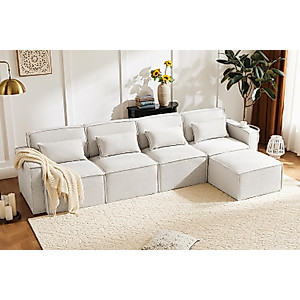 ABCASA Ottoman Module for Modular Sectional Couch, Square Storage Ottoman Footrest, Mix White/Grey