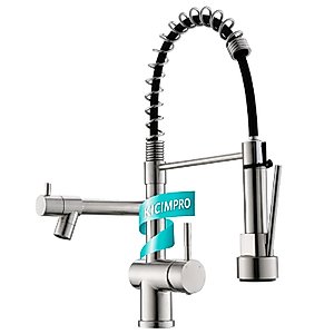 Kicimpro Faucet for Kitchen Sink, Commercial Kitchen Faucet with Pull Down Sprayer Brushed Nickel Spring Single Handle High Arc Stainless Steel Kitchen Bar Sink Faucet 1 Hole Or 3 Hole Compatible