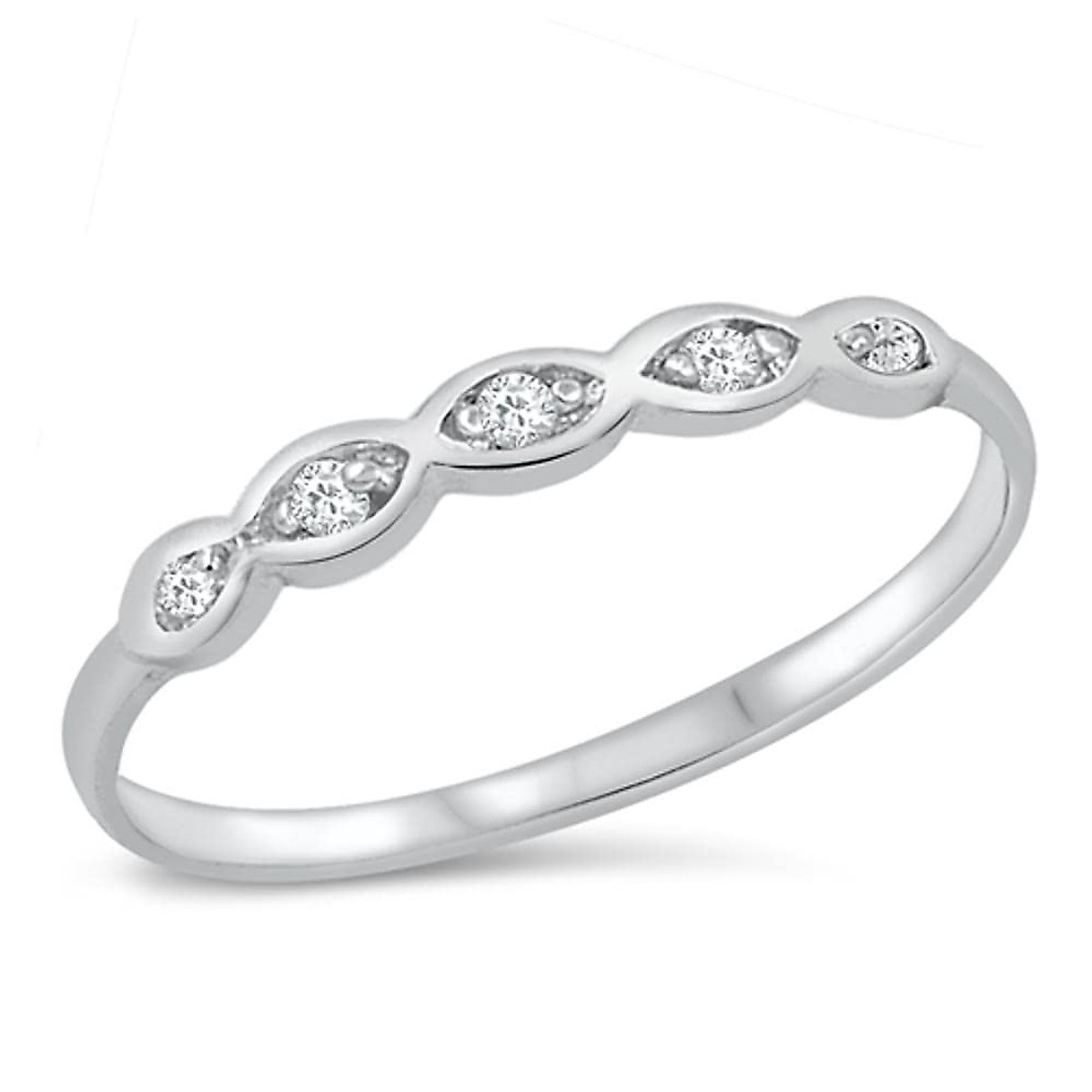 Women's Simple Wedding Band White CZ Cute Ring .925 Sterling Silver Size 8