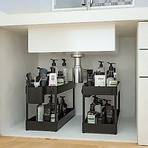 LINEAL 2 Pack Undersink Counter Organizer Kitchen Storage, Works Well for Anything from Bathroom to Kitchen to Laundry Room Storage, The Best 2 Tier Under-Sink Organizers for Maximizing Storage Space