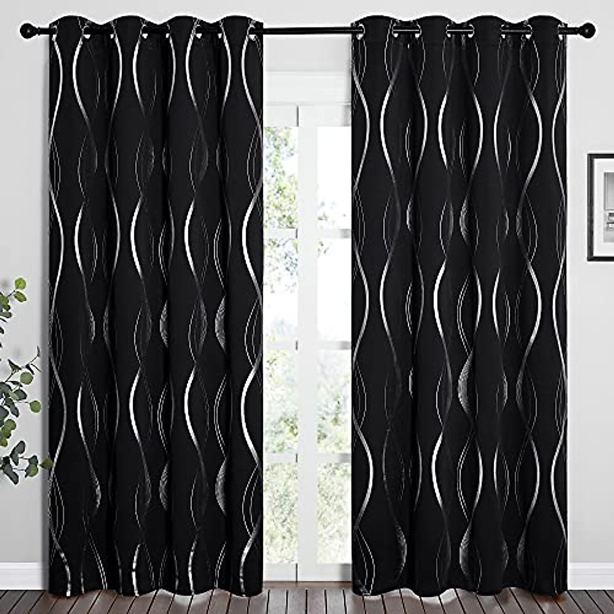 NICETOWN Blackout Curtain Panels 84 inches - Light Reducing Thermal Insulated Solid Grommet Blackout Curtains/Panels/Drapes for Living Room/Nursery/Kids Room (Set of 2, 52 inches by 84 Inch, Black)