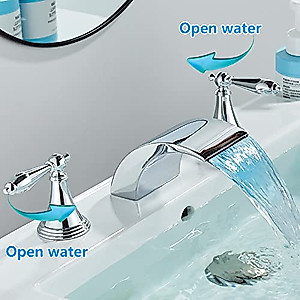 Cfeoerf LED Bathroom Faucets for Sink 3 Hole Bathroom Sink Faucet 2 Handle Bathroom Sink Faucets Waterfall Widespread Faucet with 2 Handle Chrome Bath Taps
