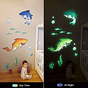 HUHUTU Kids Luminous Cartoon Wall Stickers Baby Nursery Children Decoration Decals Shark