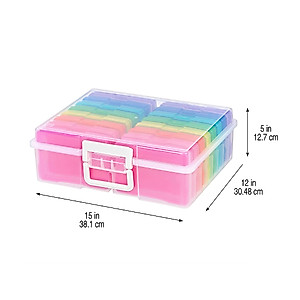 Rainbow Plastic Photo & Craft Keeper Box by Simply Tidy - Acid Free Container Includes 16 Cases and Holds Up to 1,600 Photos - Bulk 8 Pack