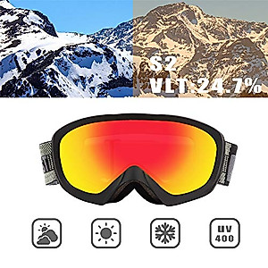 MONKEY FOREST Ski Goggles Snowboard, 100% UV Protection Snowmobile Goggles Men Women for Youth