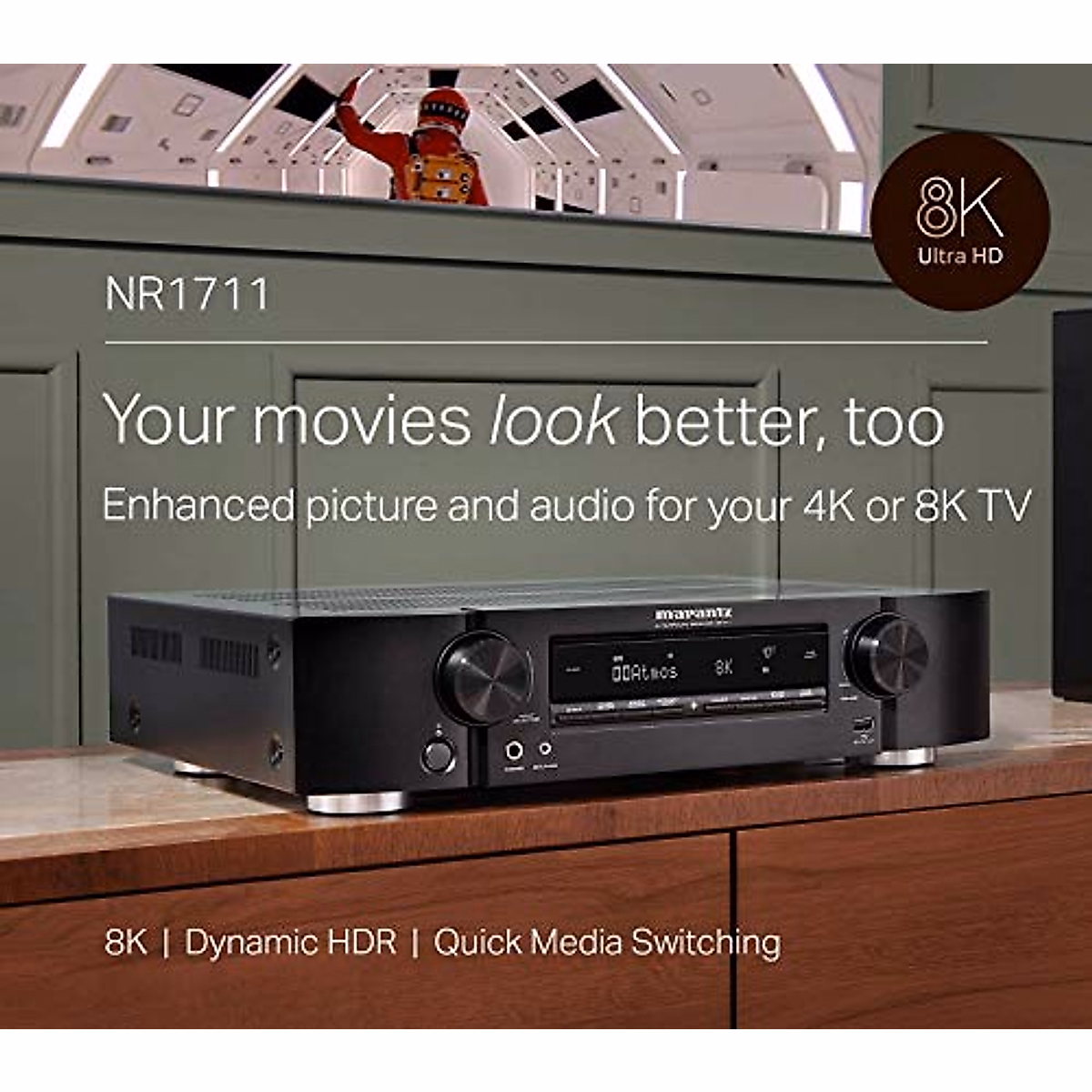 Marantz NR1711 Slim 7.2Ch 8K Ultra HD AV Receiver with HEOS Built-in (Renewed)