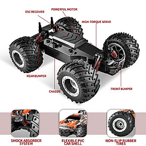 BEZGAR TM202 Toy Grade 1:20 Scale Remote Control Car,2WD Top Speed 15 Km/h Electric Toy Off Road 2.4GHz RC Monster Vehicle Truck Crawler with 2 Rechargeable Batteries for Boys Kids and Adults