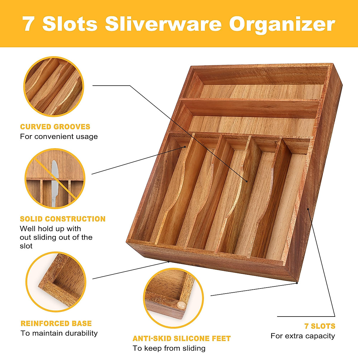 ORIDOM Expandable Bamboo Kitchen Drawer Organizer for Cutlery and Utensils, Adjustable Bamboo Wood Cutlery Tray in Drawer for Flatware and Silverware in Kitchen, 5-7 Slots, (Black)