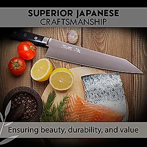 JCK ORIGINAL Kagayaki Japanese Chef’s Knife, KN-3 Professional Kiritsuke-Gyuto Knife, R-2 Special Steel Pro Kitchen Knife with Ergonomic Pakka Wood Handle, 7.8 inch