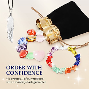 Chakra Crystals and Healing Stones Set, 9 Nature Tumbled Stone Necklace Bracelet Colorful Stone Gift Box,Rose Quartz Heart Polished Stone for Energy Reiki Balance and Anti-Anxiety+Guide…