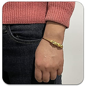 PEAS 18K Gold Plated Jewelry Feng Shui Pi Xiu Bracelet Adjustable Cuff Bracelet