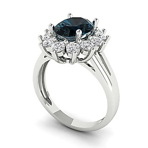 Clara Pucci 2.36 ct Oval Cut Solitaire Halo Natural London Blue Topaz Engagement Promise Anniversary Bridal Ring 18K White Gold 8.25