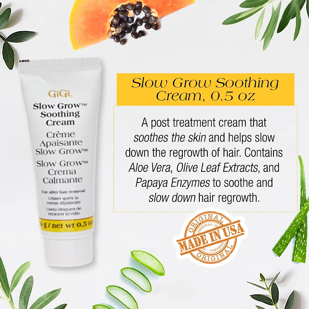 GiGi Hair Removal Cream, for the Face - 1 oz, and Slow Grow Soothing Cream - 0.5 oz, Hair Removal Kit for Sensitive Skin, 1-pack