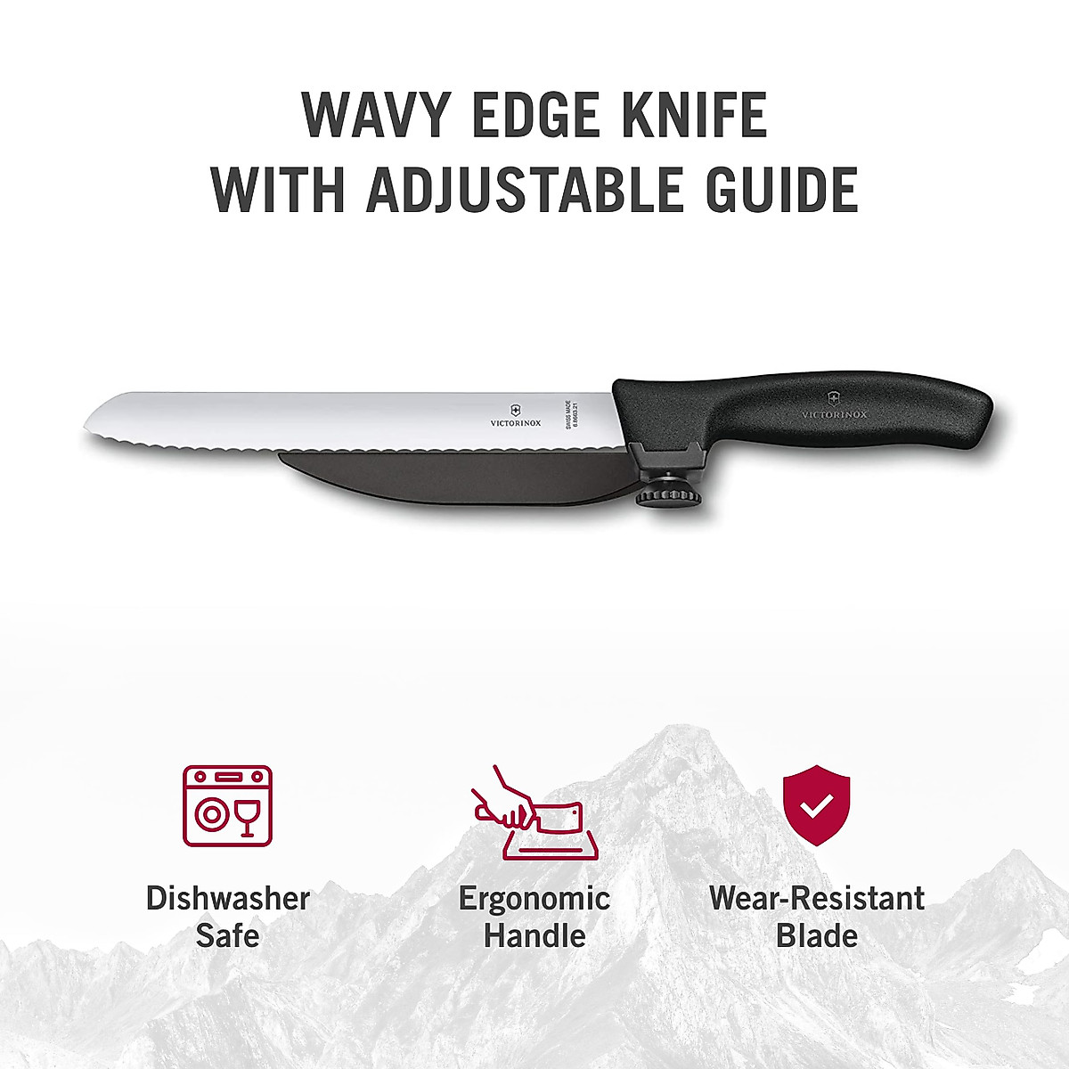 Victorinox Swiss Classic Dux Knife - Kitchen Knife with Adjustable Guide - Cooking Knife for Cutting Meat, Bread & More - Black Handle, 8.25"