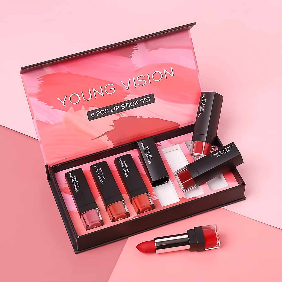 YOUNG VISION Classic Colors Lipstick, Lip Stick Bundles Gift Box Set, Matte Nude Finish, Retractable, 6 Packs