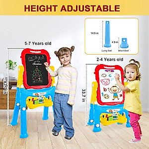 STEAM Life Easel for Kids Art Easel for Toddler Easel - 4in1 Double-Sided Large Magnetic Board Kids Chalkboard Easel Drawing White Board for Kids with Magnetic Letters & Numbers Easy Storage Portable
