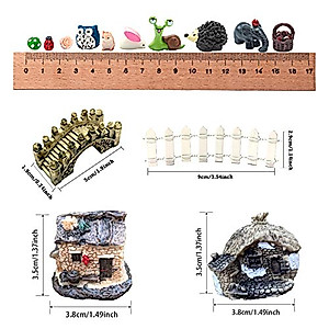 Aulufft 109 Pieces Miniature Fairy Garden Accessories Set, Mini Fairy House Ornament Kit Animals Plant Fence Bridge Figurines Micro Landscape Accessories for DIY Dollhouse Decoration