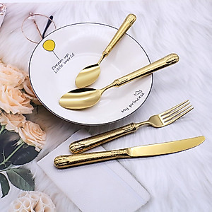 Forks Gold Silverware Set Utensil Sets 32 Pieces Cutlery Set for 8 Forks Spoons And Knives Set Eating Utensils Dishwasher Safe Mirror Effect Wedding Banquet Formal Occasions
