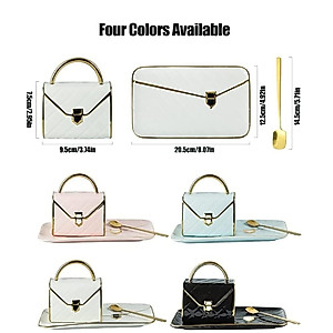 Vamotto Exquisite Hand bag Coffee Mugs for Mom Women, Cute Ceramic Handbag Coffee Cup Latte Cup Travel Mug Tea Cup with Saucer & Spoon for Remarkable Women (White)