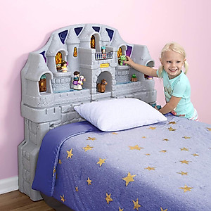 Simplay3 Imagination Castle Headboard, Twin Size Plastic Castle Bed headboard for Toddlers, Kids and Girls with Princess Toy Play Storage Area, Gray & Pink, Made in USA