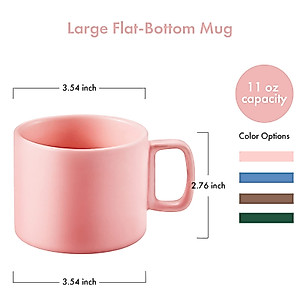 VOBAGA Coffee Mug 11 oz Tea Cup with Flat-Bottom Warming Coffee Milk for Office and Home（Pink