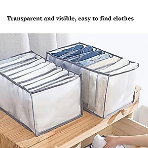 3 Pcs 7 Grids Washable Wardrobe Clothes Organizer,Jeans Compartment Storage Box, Foldable Closet Drawer Organizer Clothes Drawer Mesh ，and 9 Grids Shirts, T-shirts Grid (2 pcs Jeans Grid+Leggings Grid)