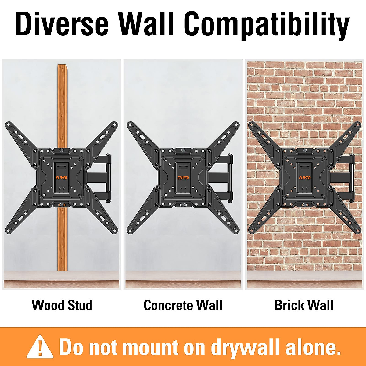 ELIVED Full Motion TV Wall Mount for Most 22-55 Inch TVs, Articulating Arms Swivel and Tilt TV Mount, Wall Mount TV Brackets Max VESA 400x400, Single Stud Perfect Center Design, Holds Up to 77 lbs.