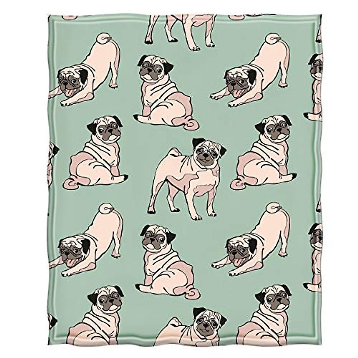 Jekeno Pug Dog Blanket Cartoon Smooth Soft Print Blanket Kid Baby for Sofa Chair Bed Office Travelling Camping 50"x60"
