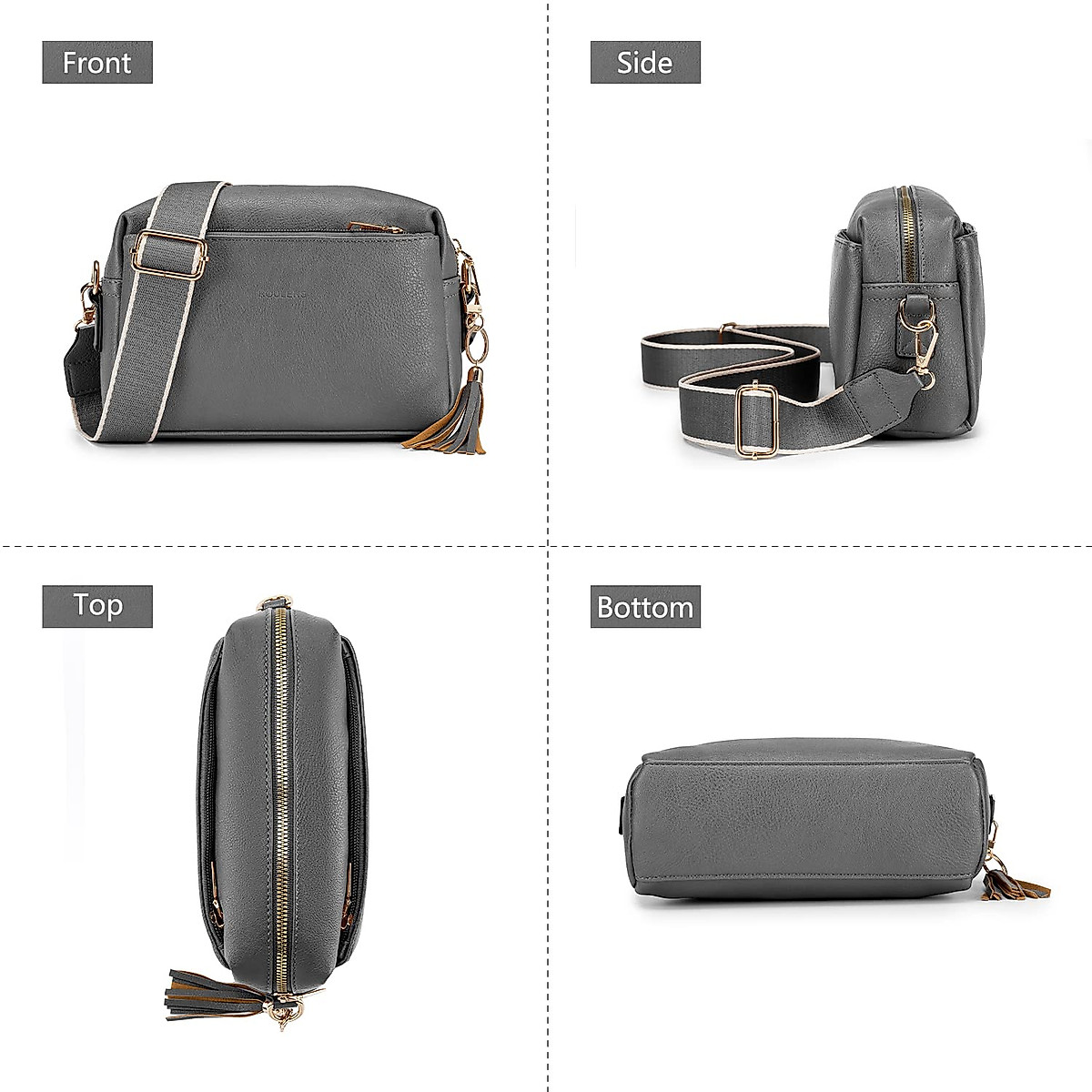 Roulens Triple Zip Small Crossbody Bag for women,Wide Strap Cell Phone Purse Shoulder Handbag Wallet with Credit Card Slots