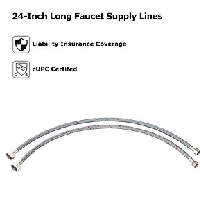 PARLOS 24 Inch Faucet Water Supply Lines cUPC CERTIFIED with 9/16-24 UNEF threads Brass Connector, 2103001