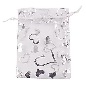 Ximkee 100Pcs 3x4 inch Heart Organza Drawstring Pouches Bags Jewelry Wedding Favor Gift Bags Party Favors Party Christmas Festival Gift Bags Candy Pouch Bags