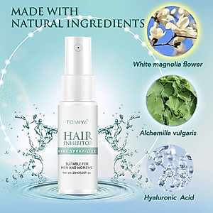 Tomiya Hair Inhibitor - Hair Stop Growth Spray - With 5 Wax Strips - Natural Ingredient to Inhibit and Reduce to Stop Hair Growth - Safe for Face, Arm, Leg, Armpit Use - Smooth Your Skin - 20 ML