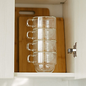 BTaT- Stackable Insulated Coffee Mugs, 4 Pack 12 oz(350 ml), Ideal for Hot and Cold Drinks, Stackable Cappuccino Cups, Double Wall Glass Coffee Cups, Tea Cups, Latte Cups, Latte Mug