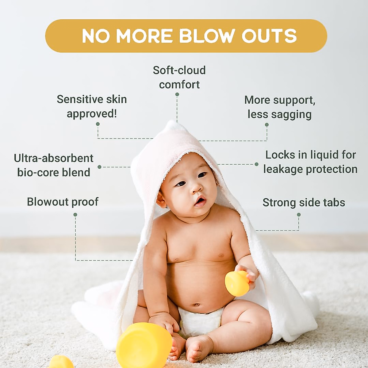 Happy Little Camper Ultra-Absorbent Natural Baby Diapers Size 6 - Hypoallergenic & Chlorine-Free Disposable Diapers Safe for Sensitive Skin - Unscented Junior Diapers - 17 Count