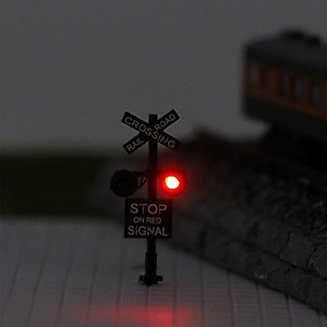 JTD1507RP 1 Set N Scale Railroad Train/Track Crossing Sign 2 Heads LED Made + Circuit Board Flasher-Flashing Red Train Stop on red Signal Lights Decoration and Party