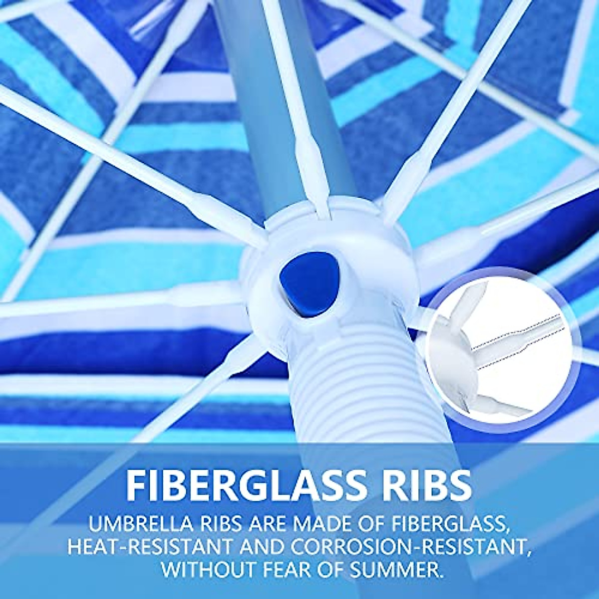 Hanekuc 6.5FT UV 50+ Beach Umbrella for Sand heavy duty wind Resistant Lightweight and Portable with Sand Anchor & Tilt Mechanism Sun Shade, Blue Green Stripe