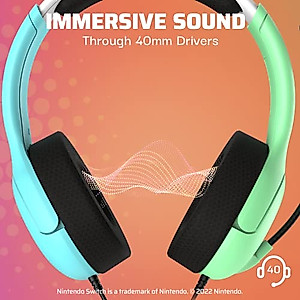 PDP Gaming LVL40 Stereo Headset with Mic for Nintendo Switch - PC, iPad, Mac, Laptop Compatible - Noise Cancelling Microphone, Lightweight, Soft Comfort On Ear Headphones, Animal Crossing Blue & Green