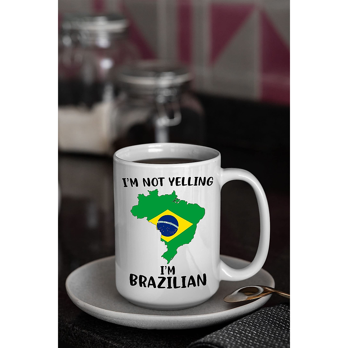 Funny Brazil Pride Coffee Mugs, I'm Not Yelling I'm Brazilian Mug, Gift Idea for Brazilian Men and Women Featuring the Country Map and Flag, Proud Patriot Souvenirs and Gifts