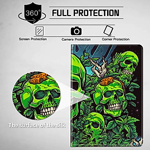 BPQOJB Case for Galaxy Tab S8 Plus/S7 FE/S7 Plus with Adjustable Stand & Auto Wake/Sleep Smart Protect Cover Case for Samsung Galaxy Tab S8 Plus/S7 FE 5G/S7 Plus 12.4 inch - Green Forest Skull