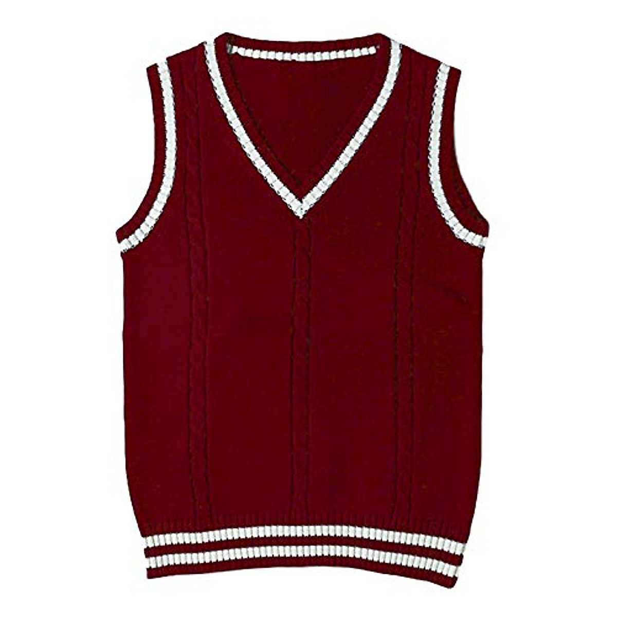 Gihuo Women's V Neck Sweater Vest Uniform Cable Knit Sleeveless Sweater (Wine, Small)